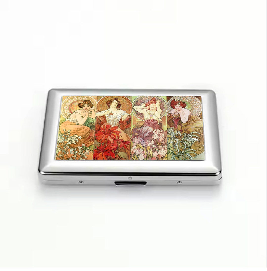 Precious Gems Art Nouveau Cigarette Case Alphonse Mucha Women Flowers ...