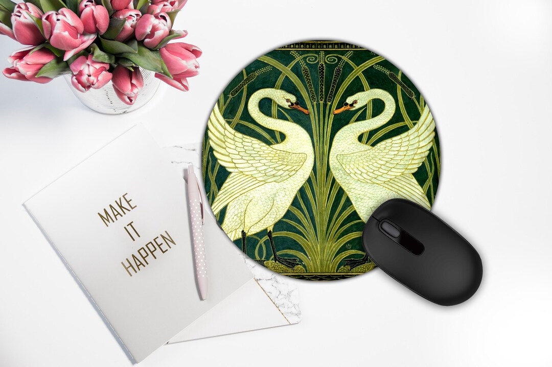 White Swans Mouse Pad Art Nouveau Round Mouse Pad Birds Mouse Pad ...