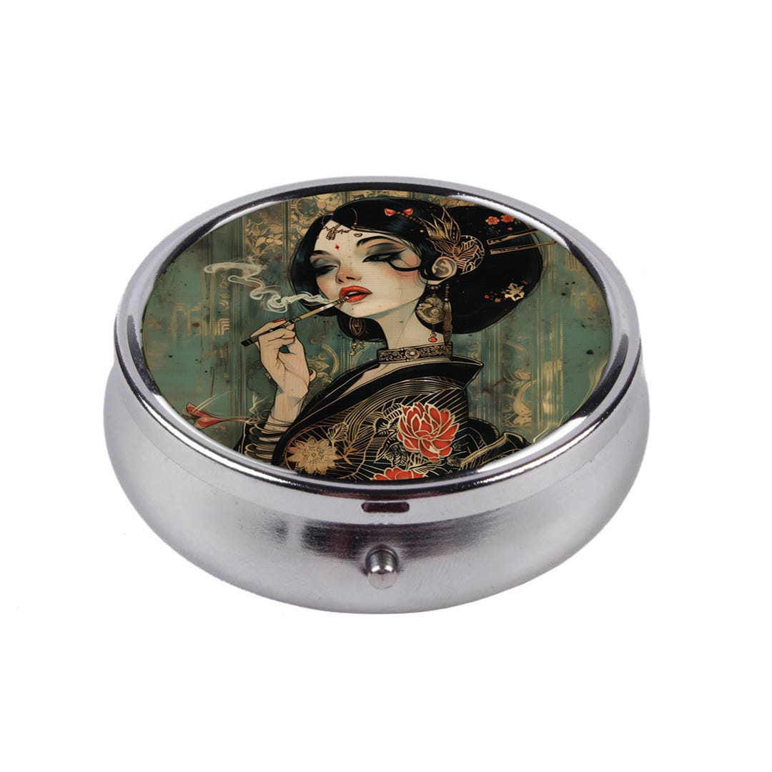 Art Deco Geisha Pill Box, Japanese Compact Case - Etsy