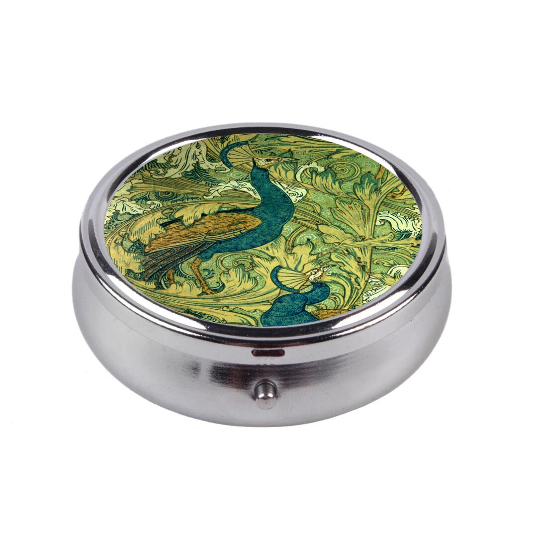 Peacocks Pill Box Peacocks Green Pocket Medicine Pill Box - Etsy