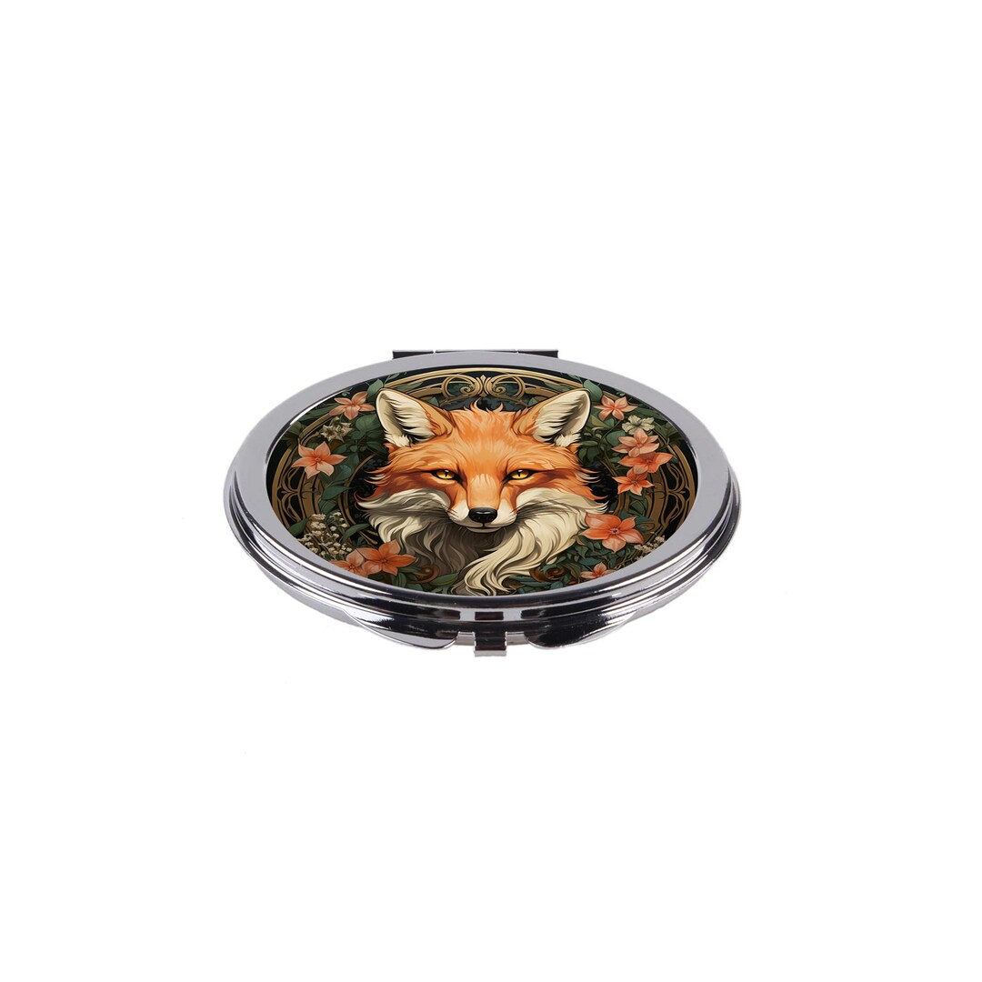 Cute Fox Compact Mirror, Art Nouveau Floral Pocket Mirror, Vintage ...