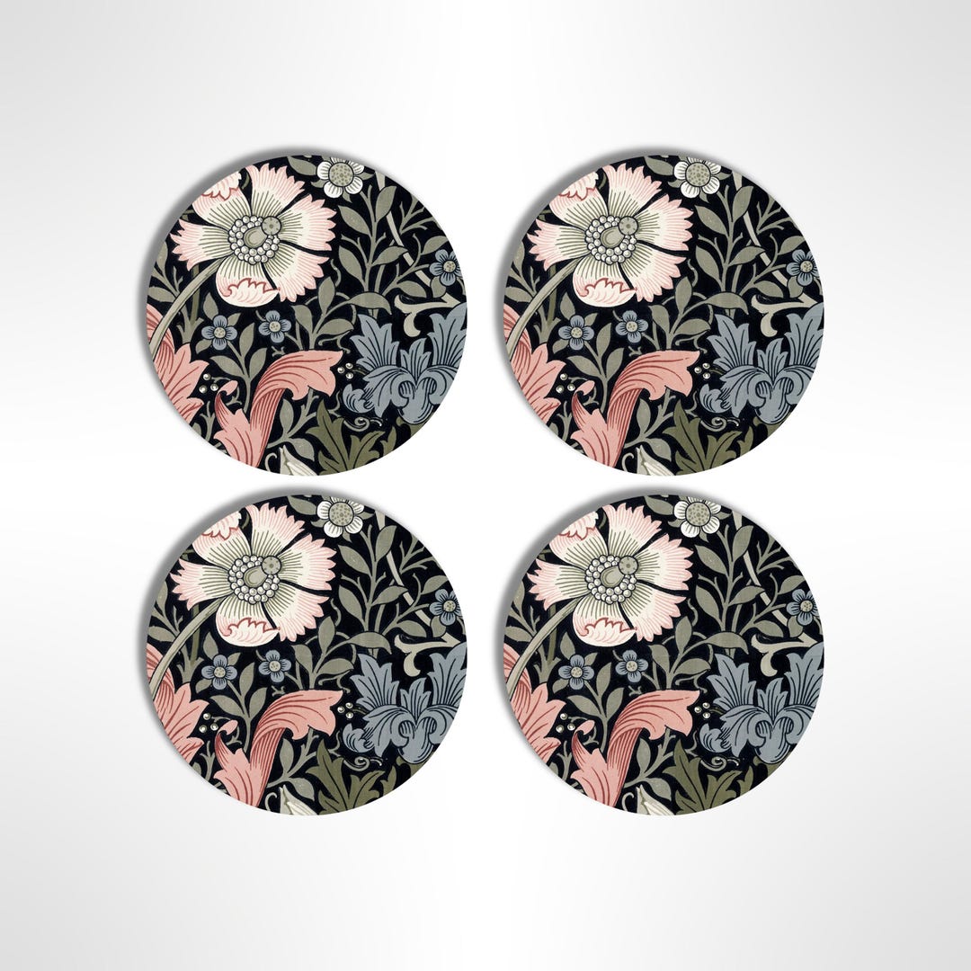 William Morris Art Coasters, Vintage Floral Design Coasters, Ceramic or ...
