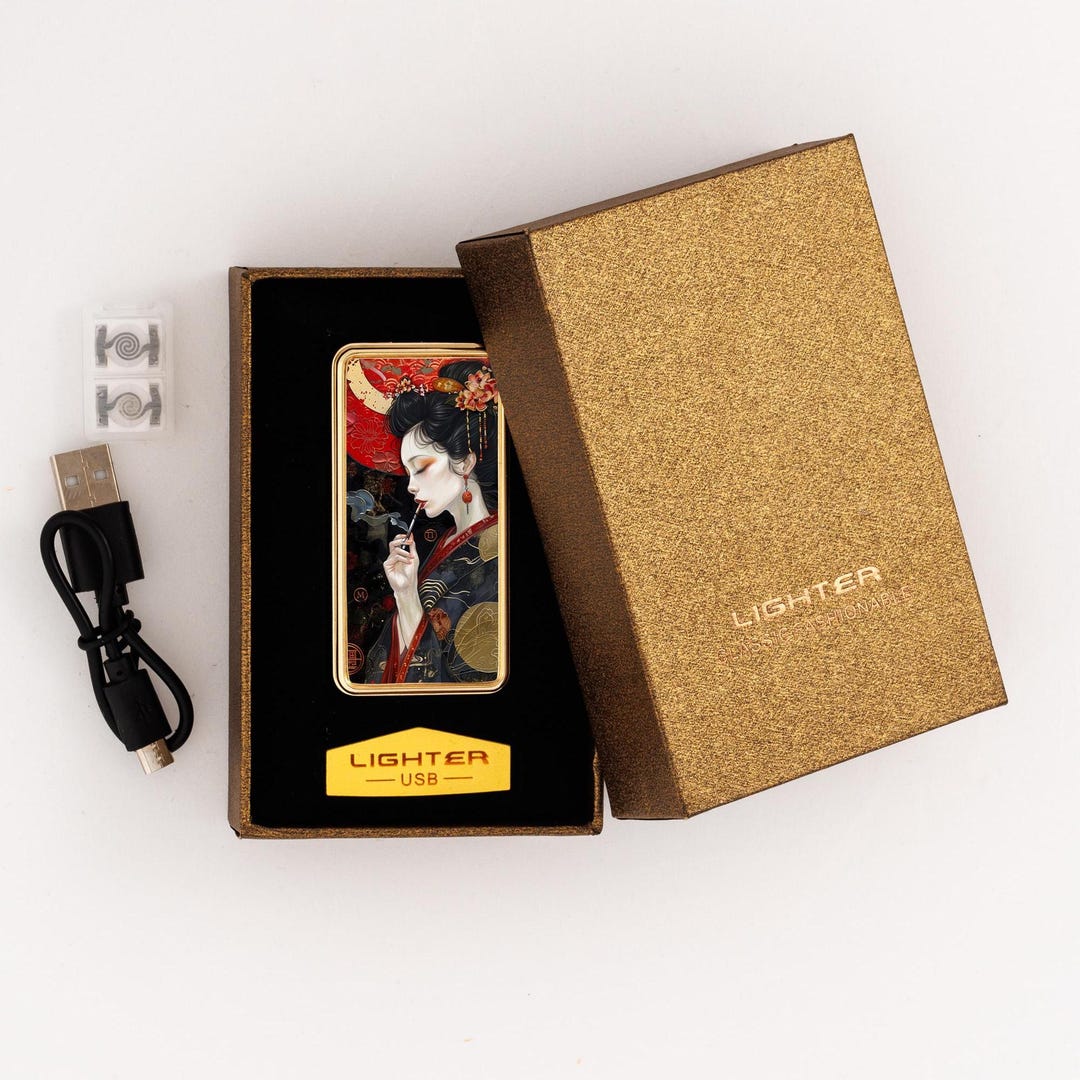 Smoking Geisha USB Electric Lighter, Gothic Art Deco Smoking Woman ...