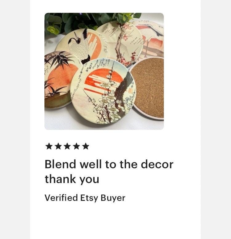 Set of 6 Japanese Art Coasters – Crane, Sakura, Rising Sun Design ...