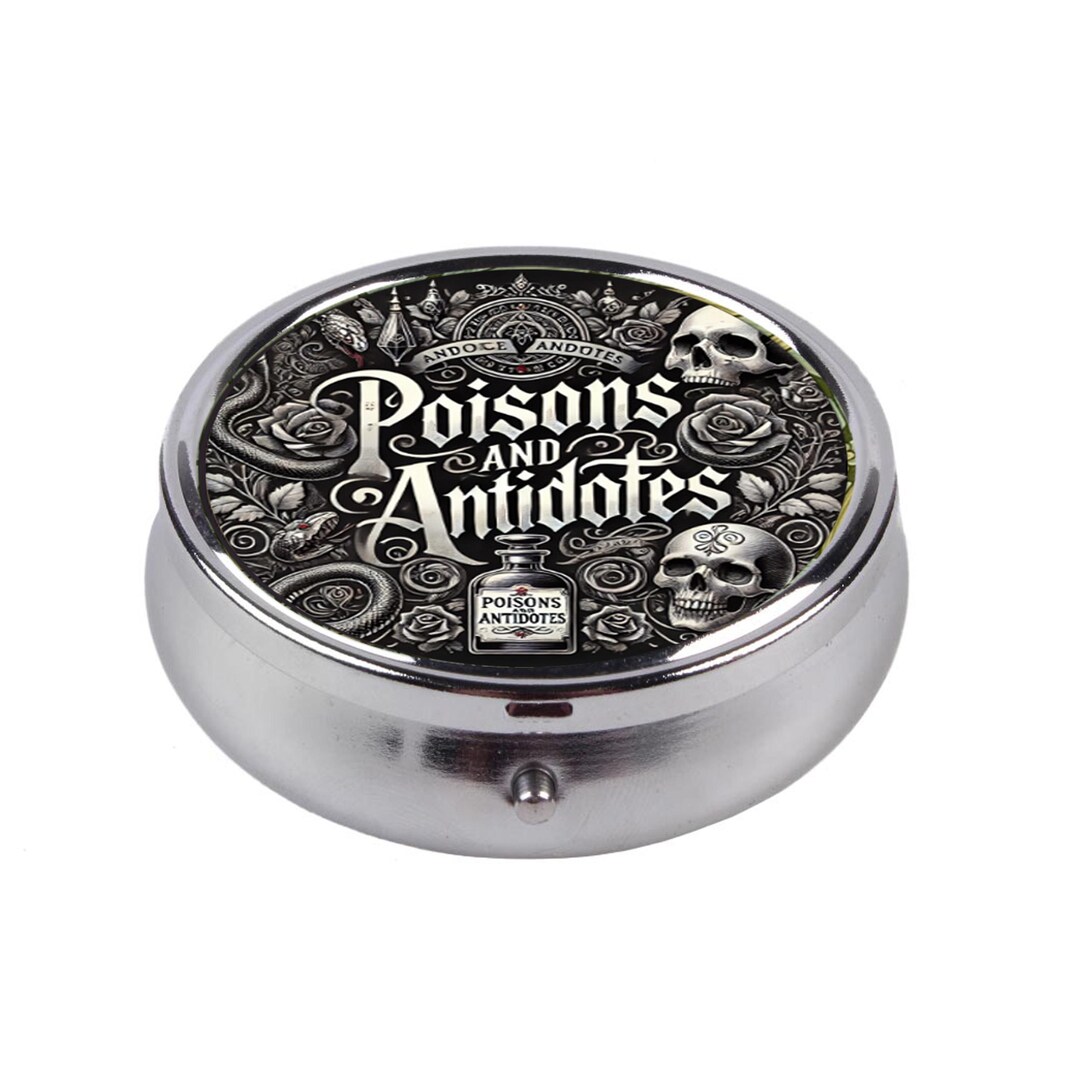 Poisons and Antidotes Pill Box, Vintage Gothic Design Compact Medicine ...