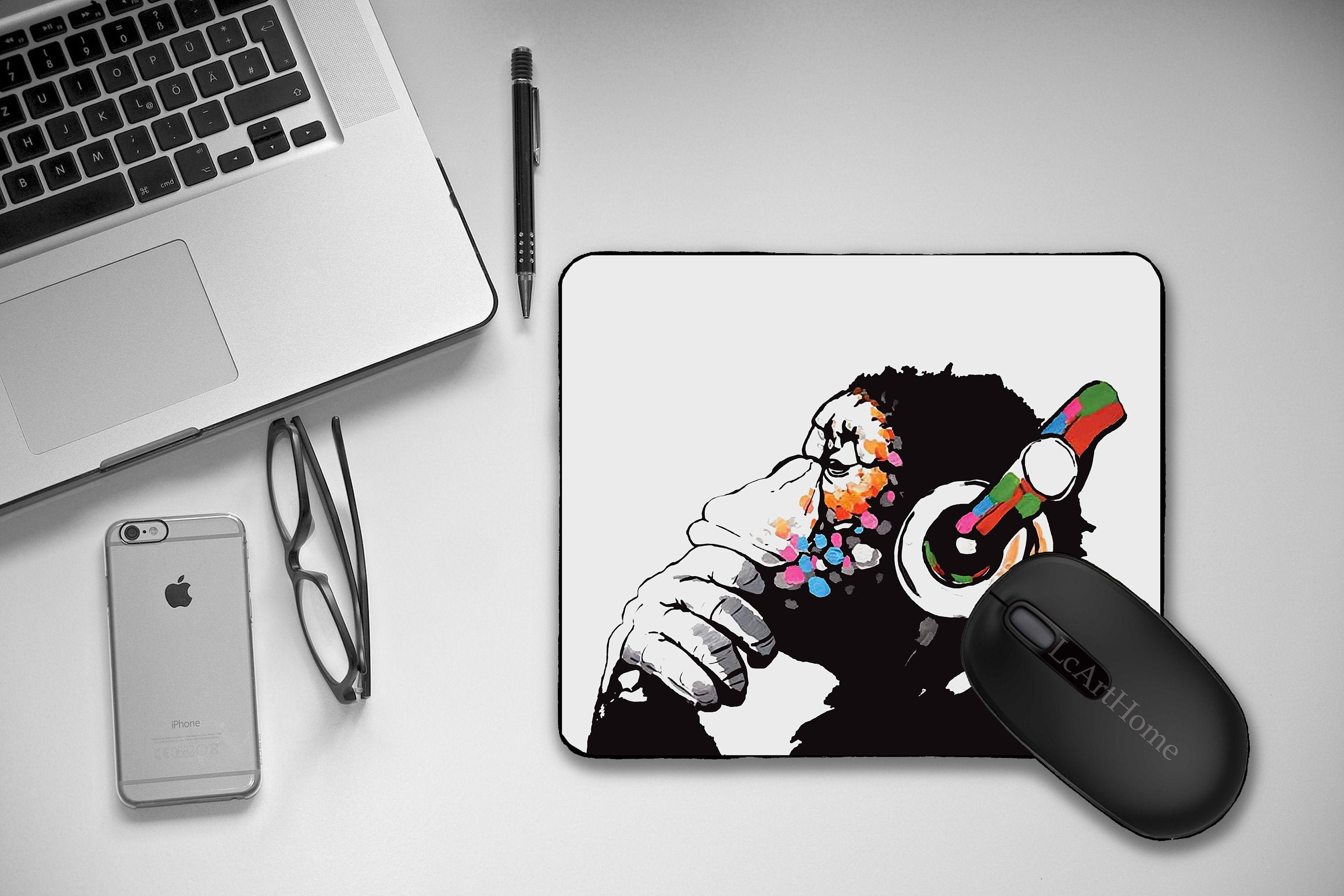 Monkey Banksy Mouse Pad Monkey With Headset Computer Mouse Pad Monkey ...