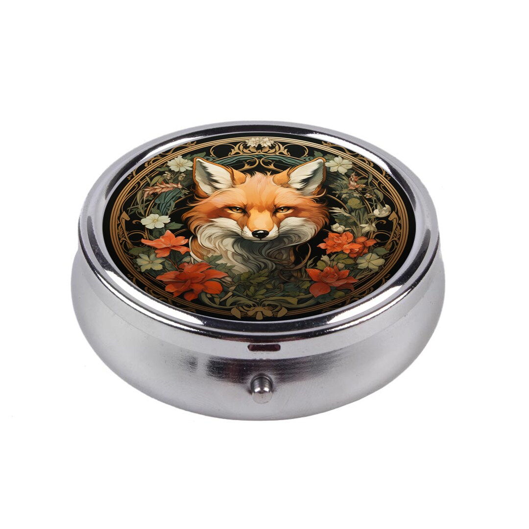 Fox Pill Box Art Nouveau Pill Container Fox and Flowers Pocket - Etsy