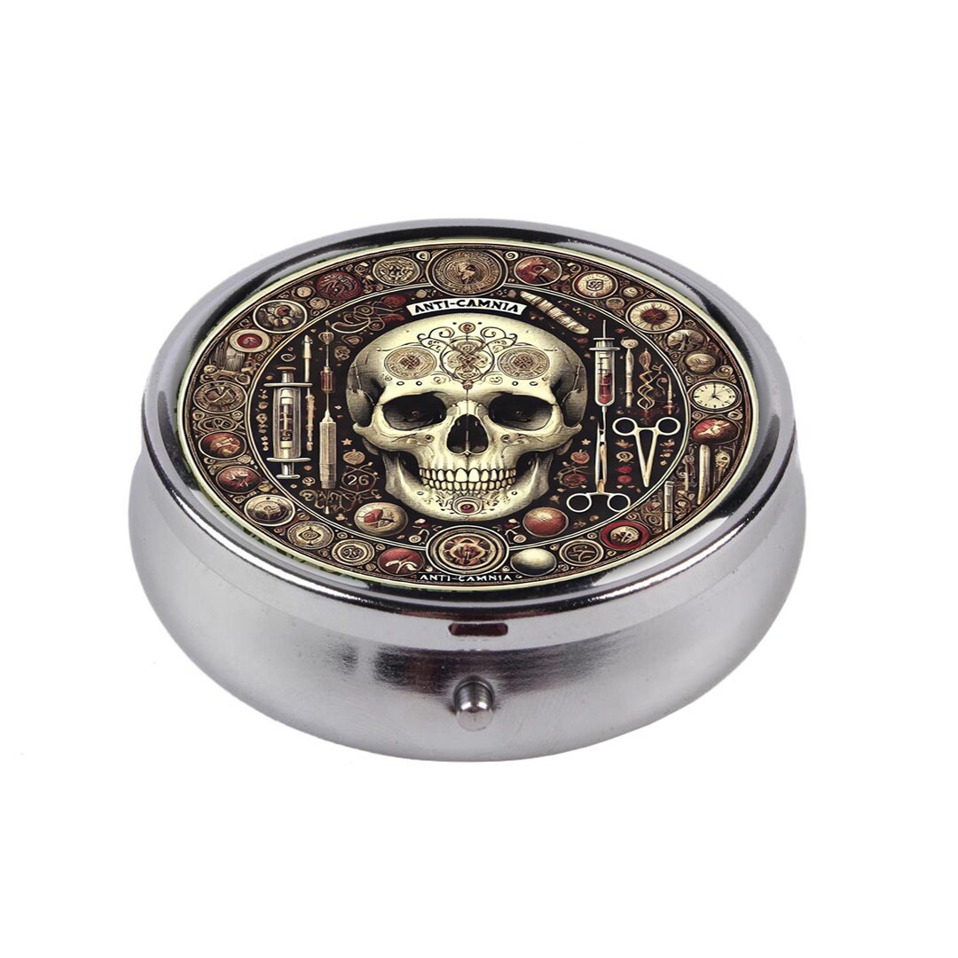 Gothic Skull Pill Box, Steampunk Medicine Storage, Dark Art Pocket Case ...
