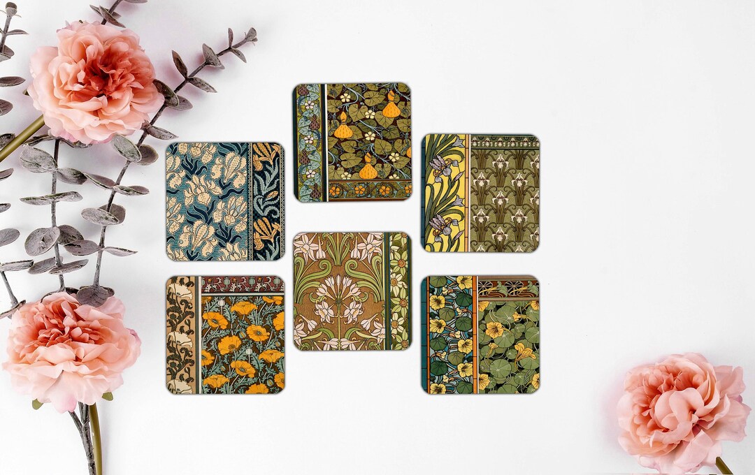 Coasters Set French Art Nouveau Coasters Vintage Art Nouveau Flowers ...