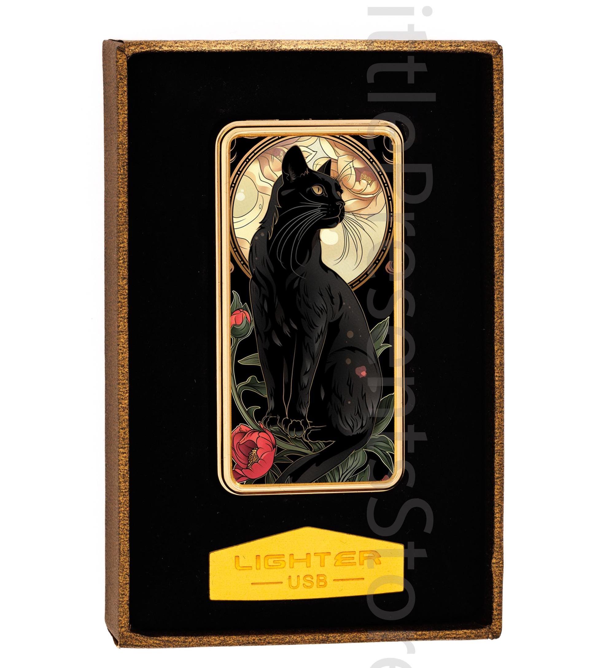 Midnight Moon Cat Art Deco Electric Lighter, Rechargeable Metal Lighter ...