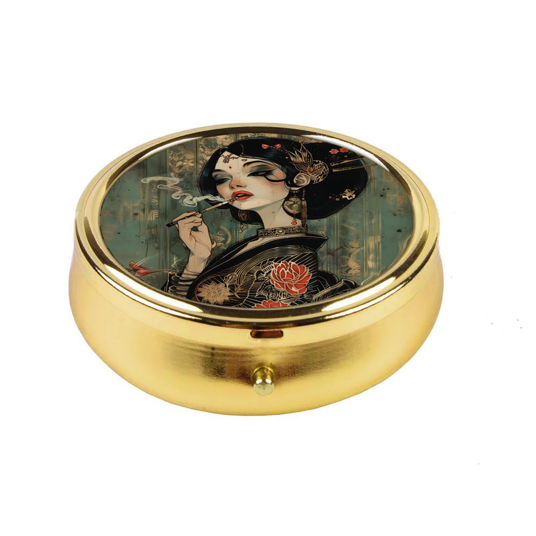 Geisha Pill Box Art Deco, Japanese Smoking Lady Case, Oriental Pill ...