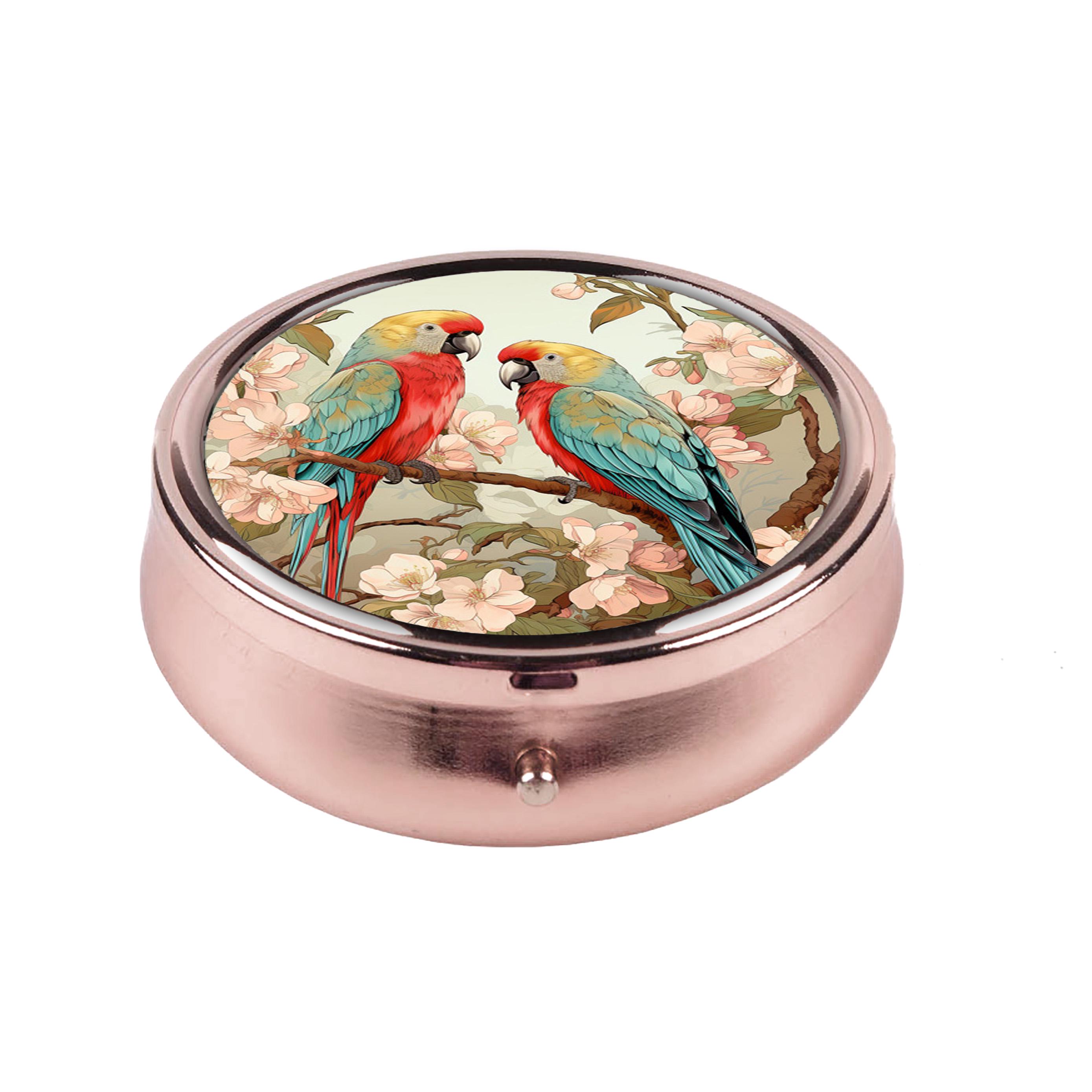 Porta-comprimidos compacto em aço inoxidável com design de papagaio e ...