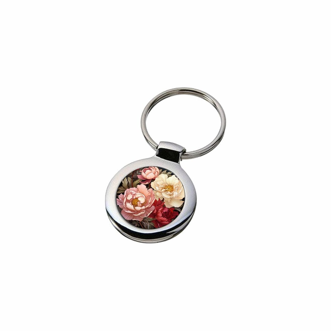 Peony Keychain, Floral Metal Key Ring, Elegant Flower Key Holder ...