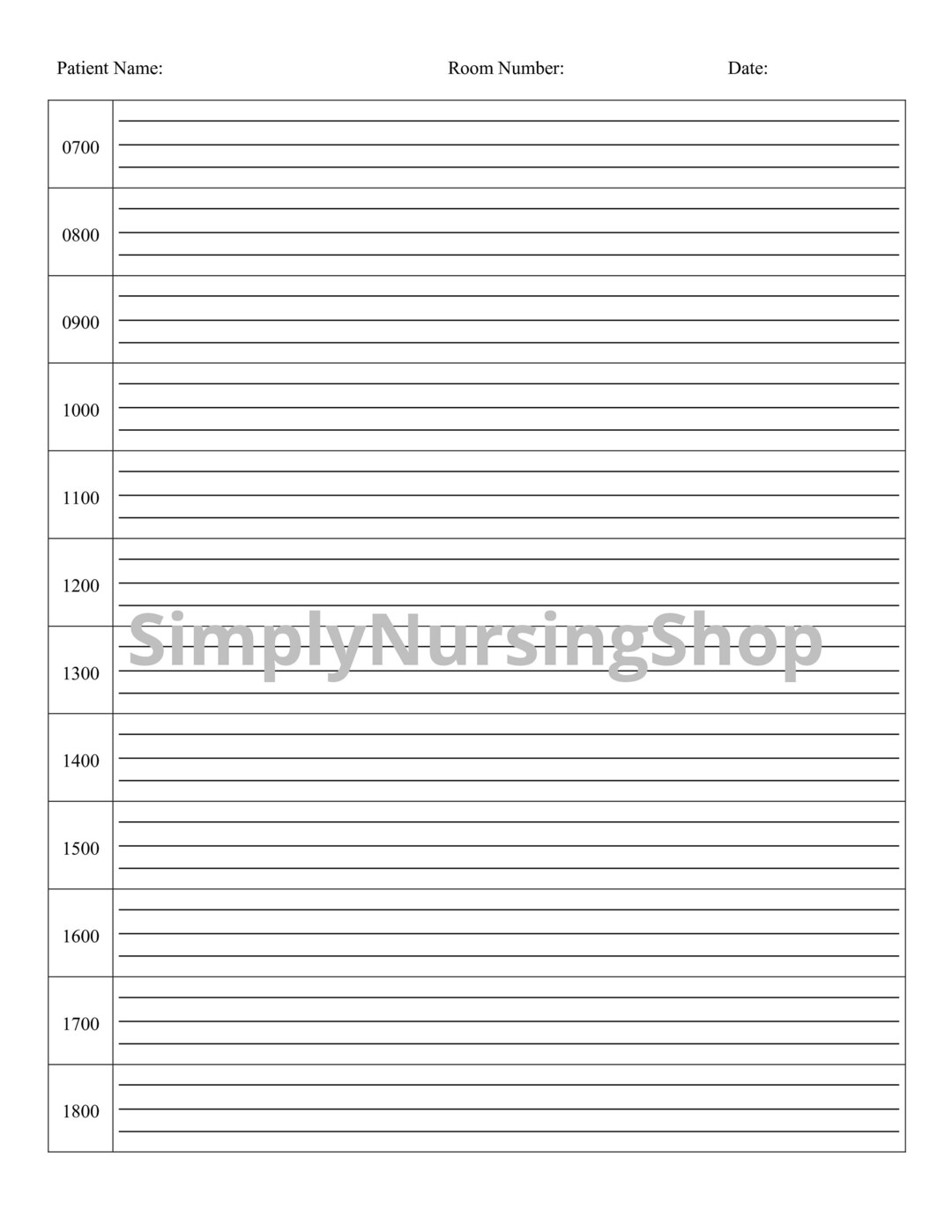 12-hour Rounding Sheets | Lined - Etsy