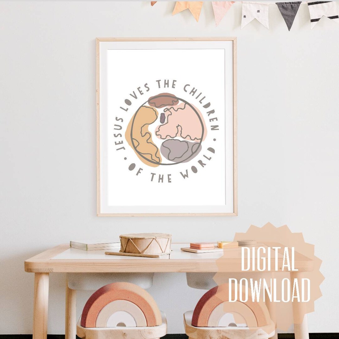 Jesus Loves the Children Wall Art, Religious Print for Kids Play Room ...