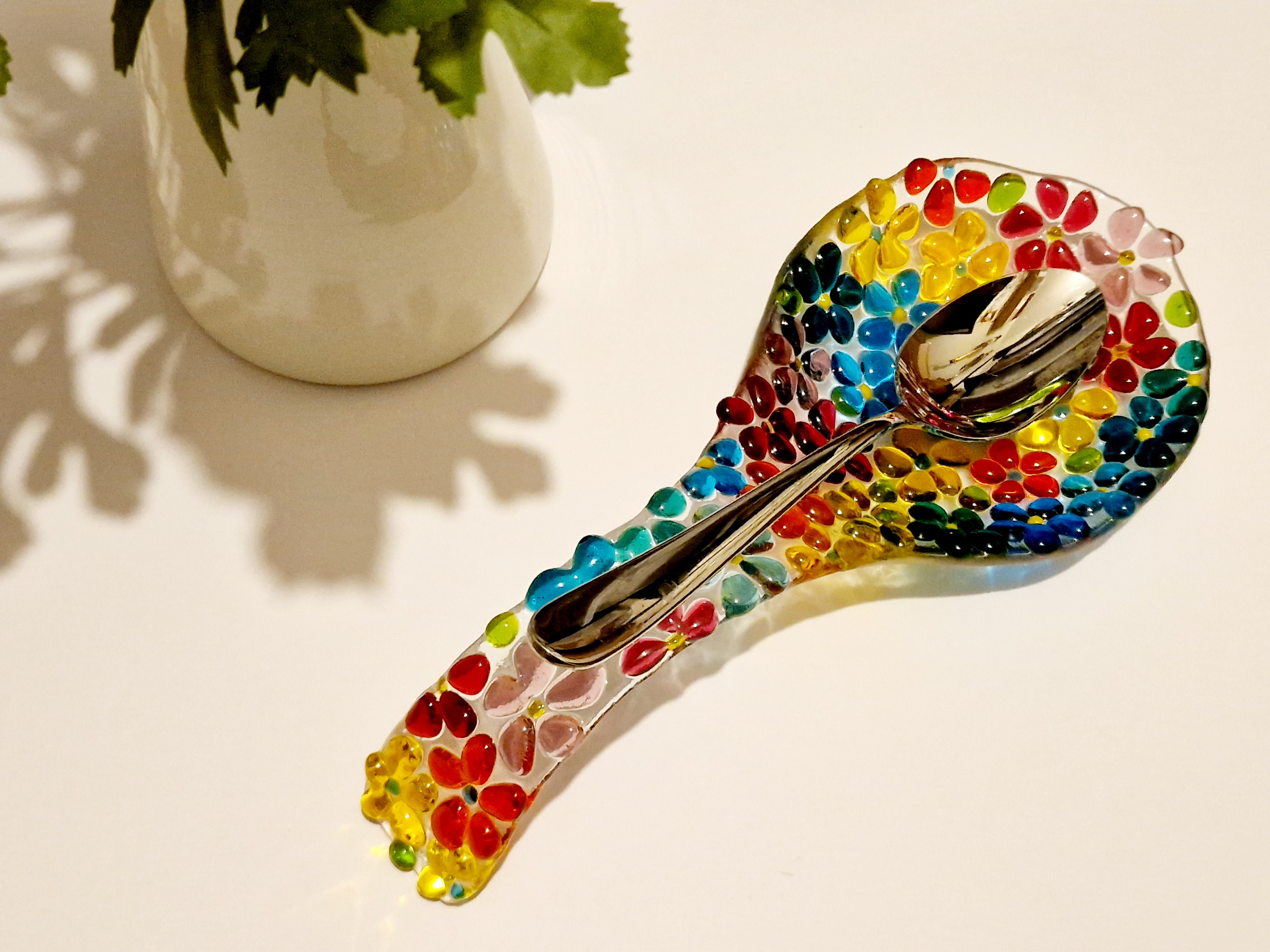 Fused Glass Ditsy Flower Spoon Rest, Handmade Homeware, Made in UK ...