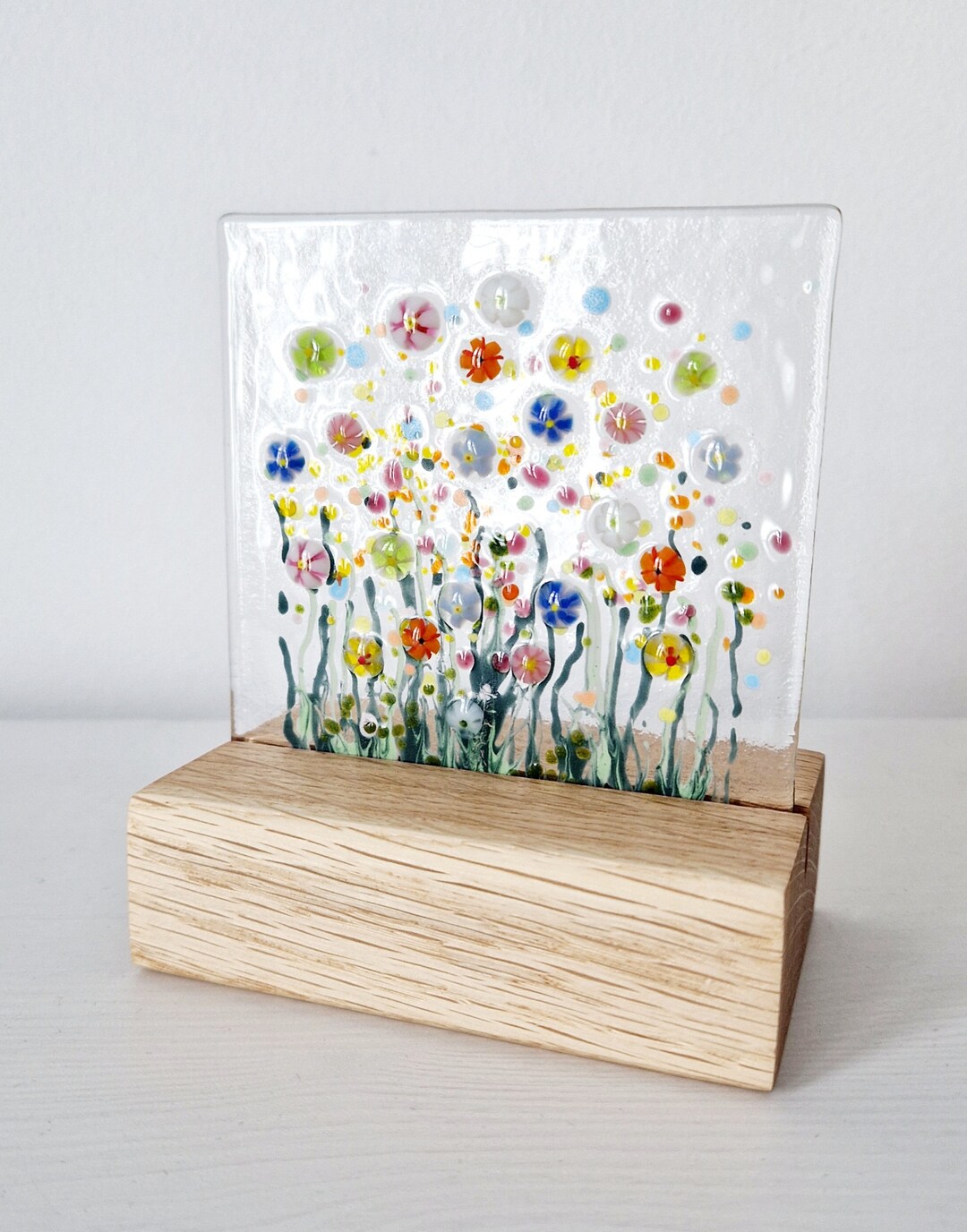 Fused Glass Meadow Display on Oak Stand: Handmade UK Home Decor - Etsy UK