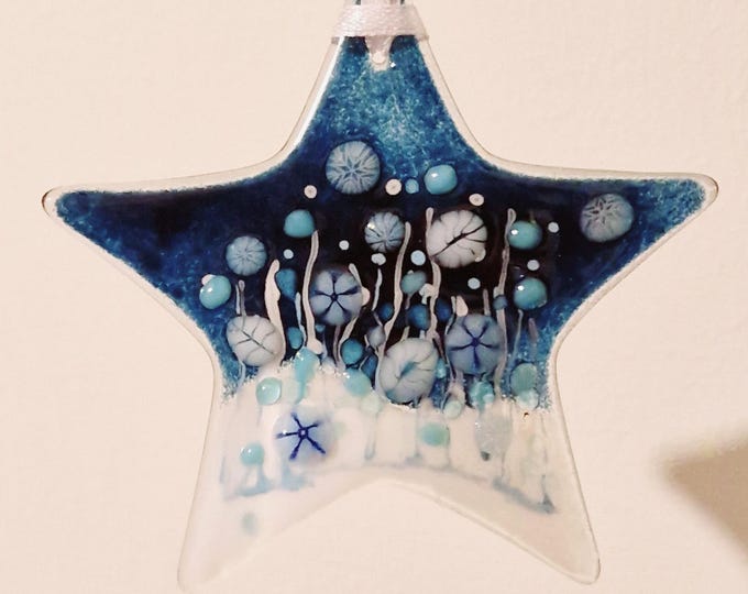 Fused Glass Star Suncatcher: Winter Meadow Design Hanging Ornament ...