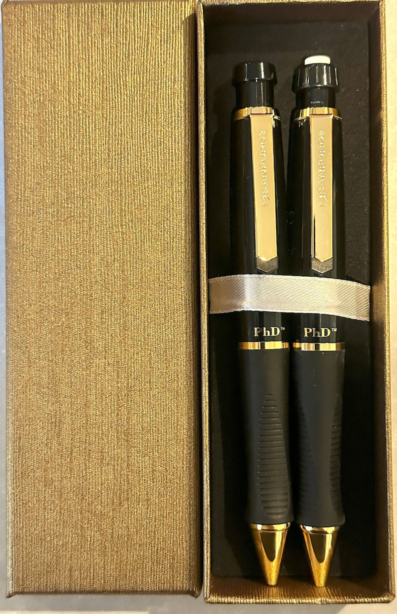 Sanford Phd Pen & Pencil Set: 18K Gold-plated, Gloss Black, Boxed - Etsy