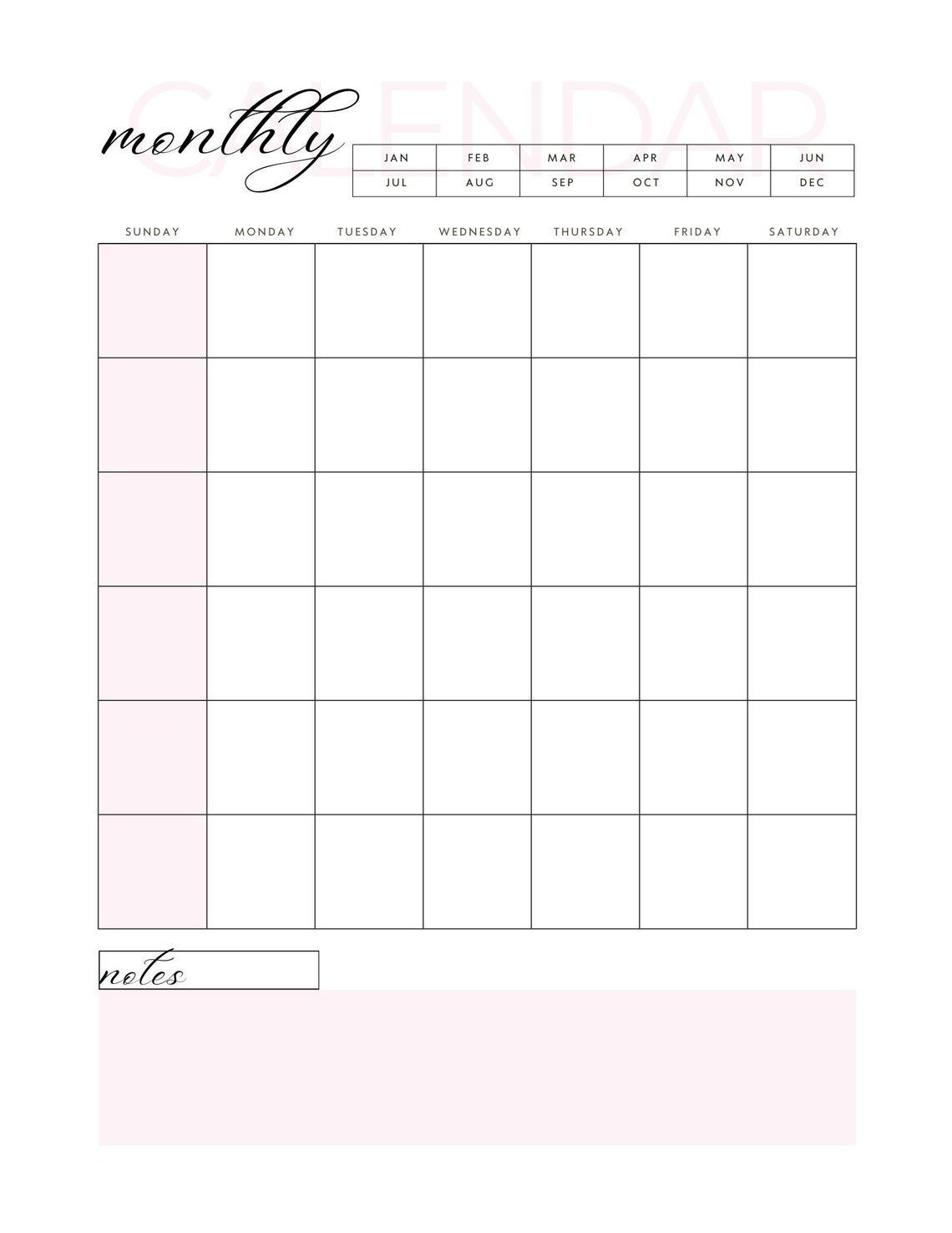 Pink Classy Undated Calendar - Etsy