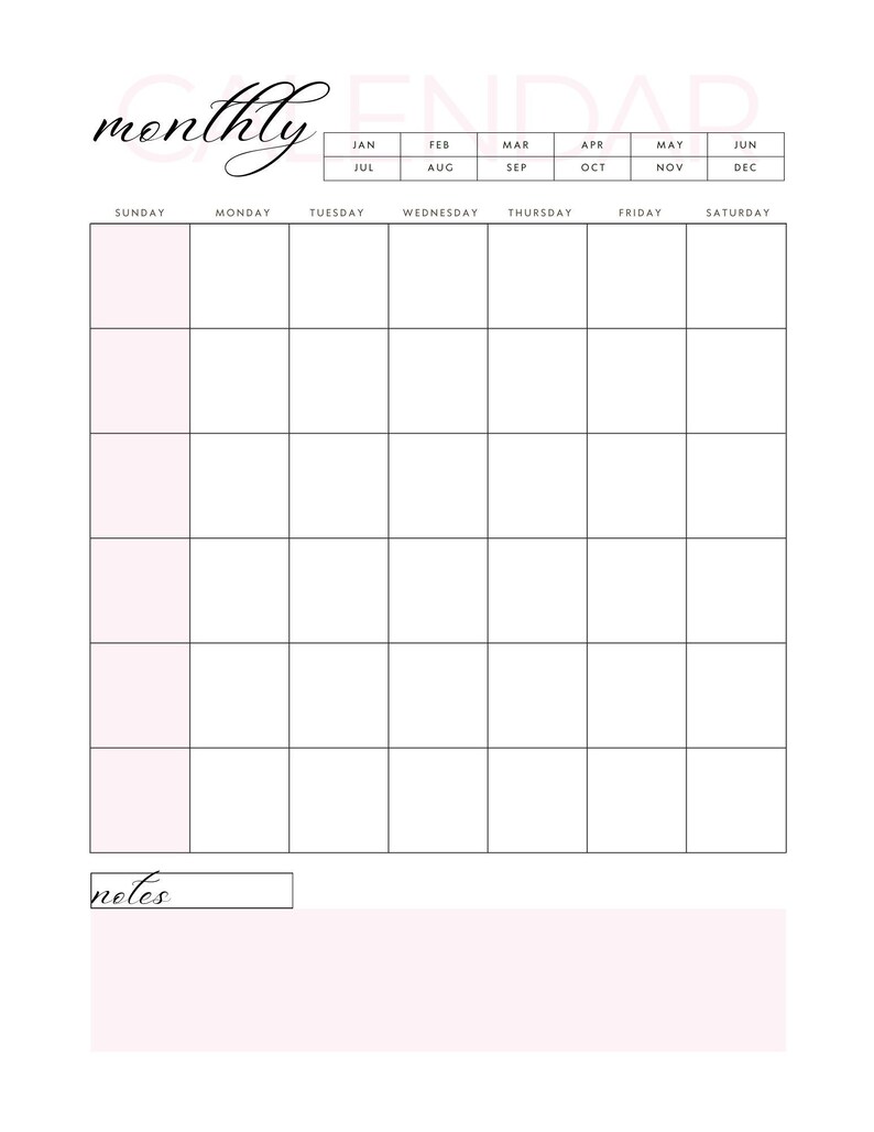 Pink Classy Undated Calendar - Etsy