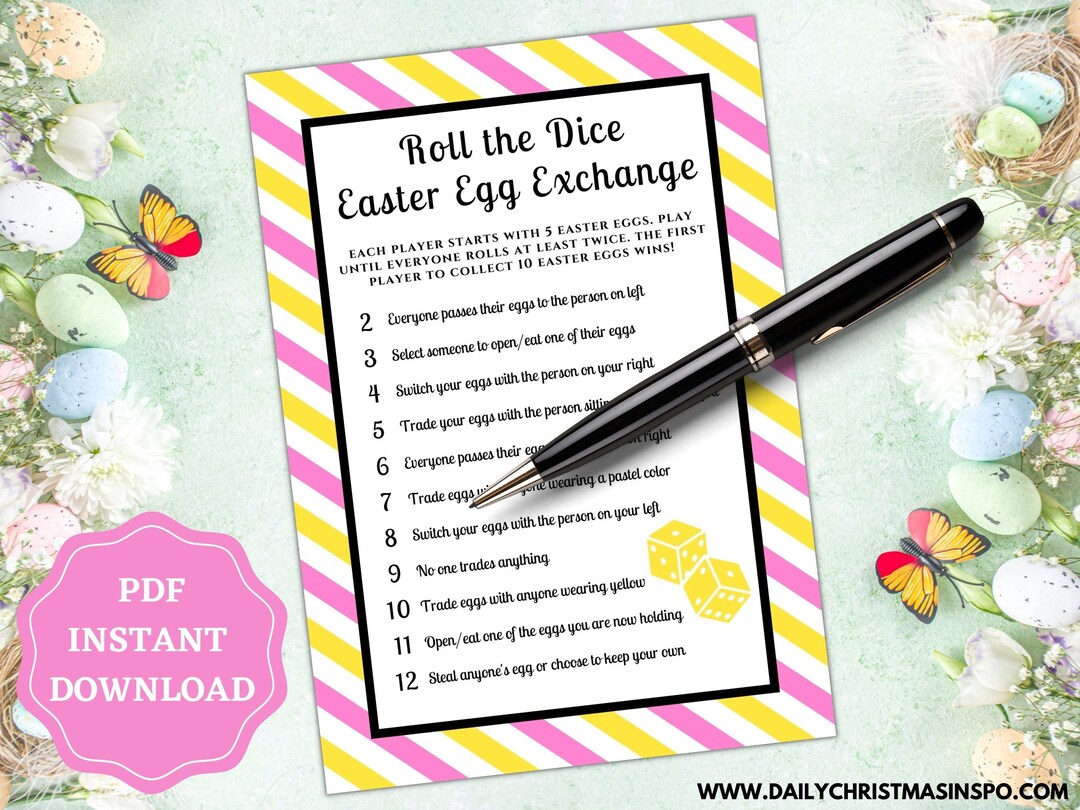 Instant Download Easter Roll the Dice Game | Printable Easter Egg ...