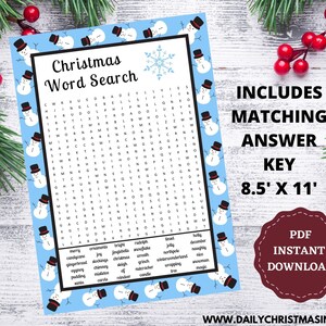 Printable Christmas Word Search Game | Holiday Word Find | Snowman Word ...