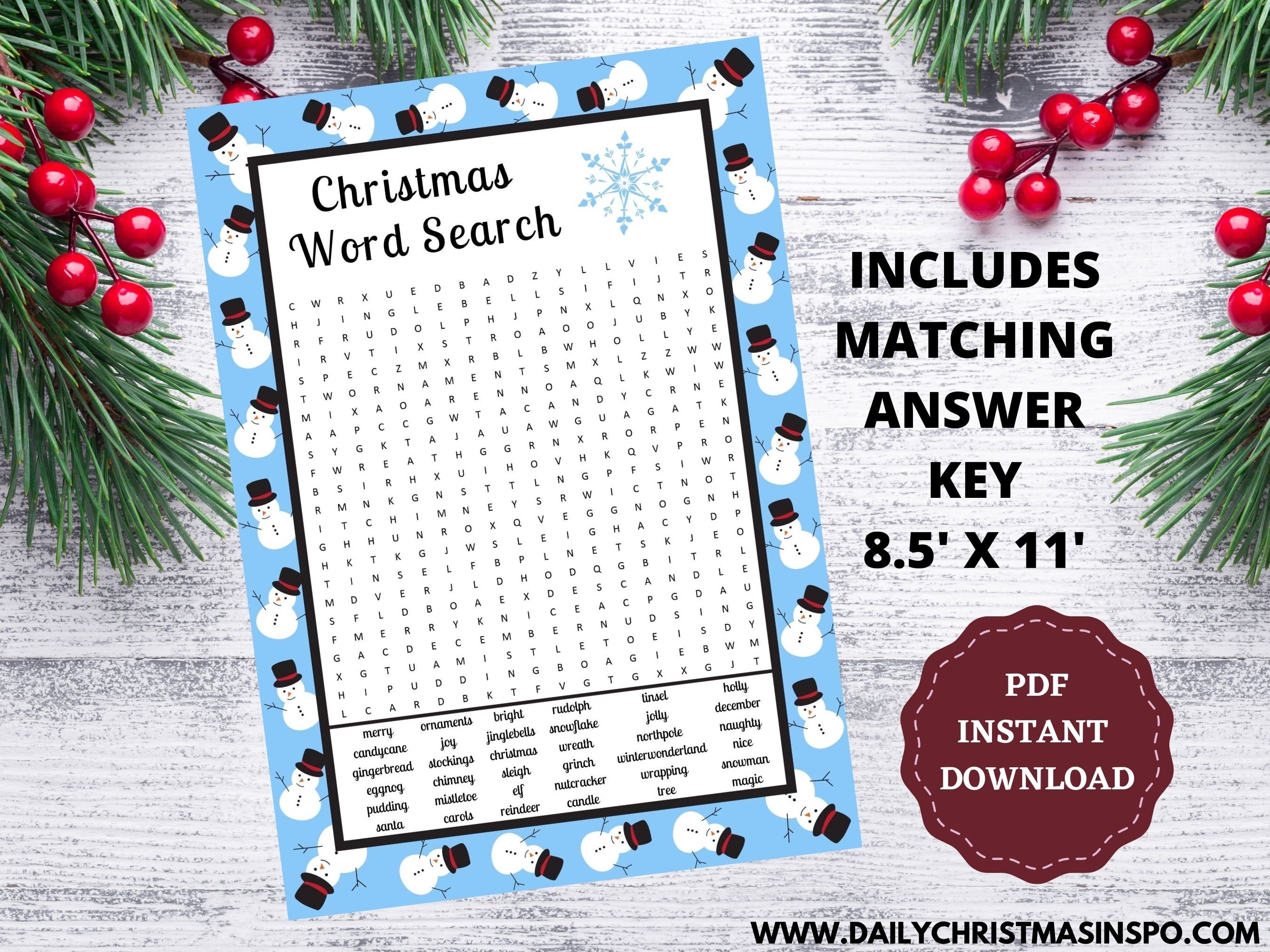 Printable Christmas Word Search Game | Holiday Word Find | Snowman Word ...