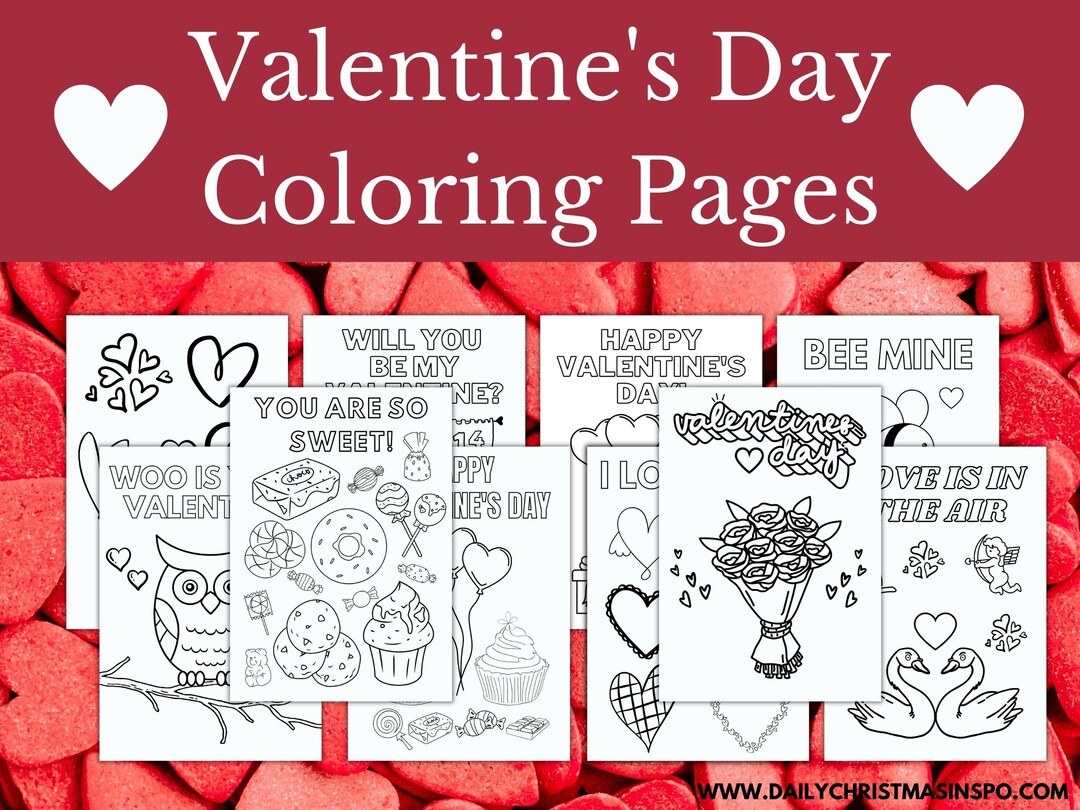 Instant Download Valentine's Day Coloring Pages | 10 Valentine Coloring ...