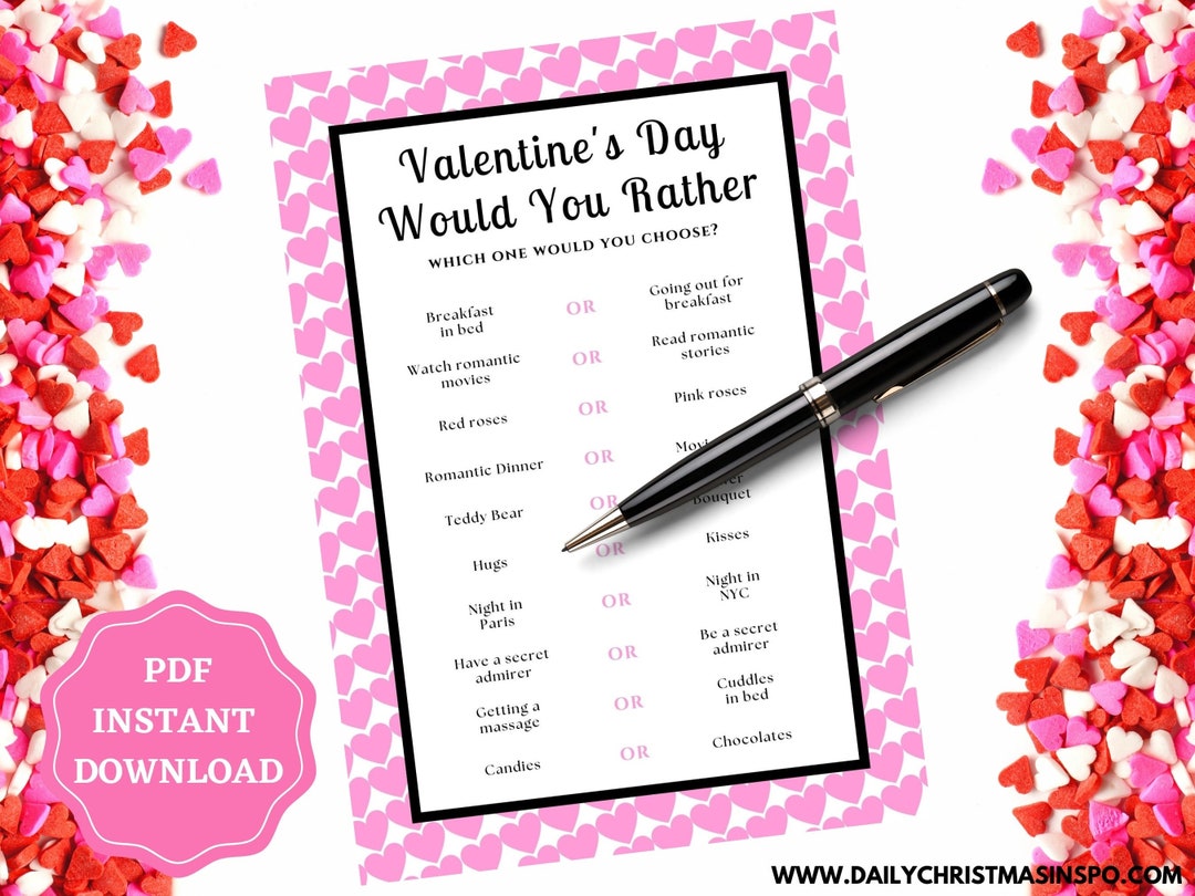 Instant Download Valentine's Day Would You Rather Printable | Valentine ...