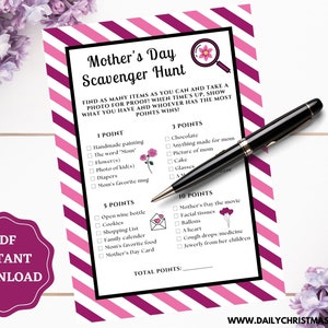 Mother's Day Scavenger Hunt Game | Printable Mothers Scavenger Hunt ...
