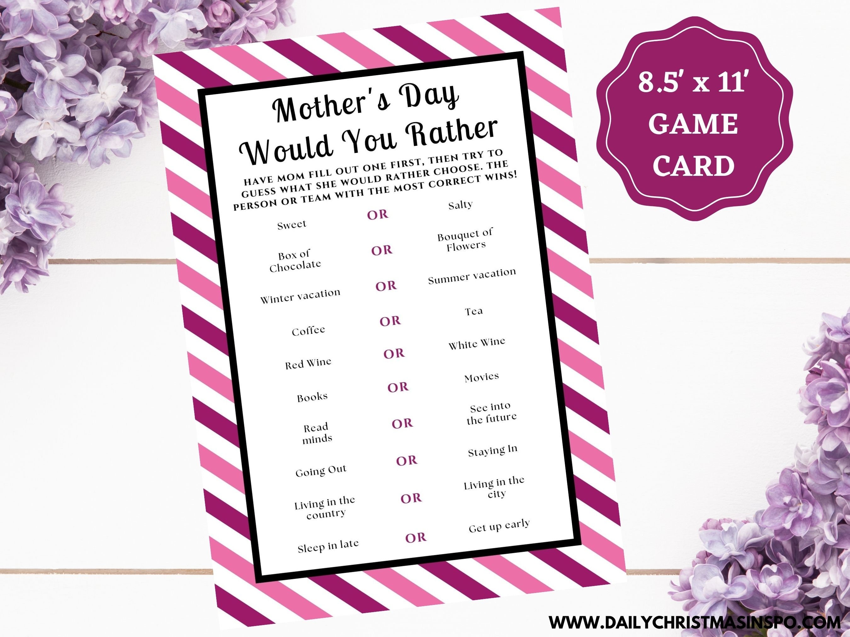 Mothers Day Would You Rather Printable Game | Mothers Day This or That ...