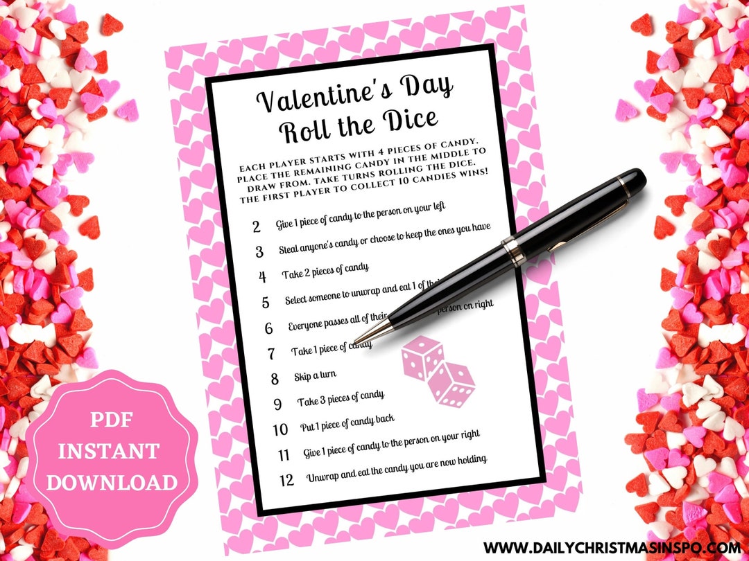 Instant Download Valentine's Day Candy Dice Game | Valentines Day Roll ...