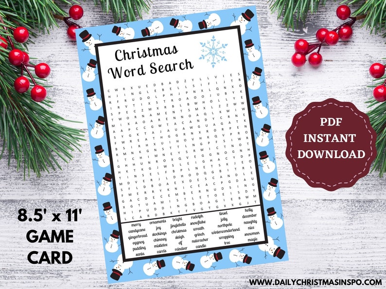 Printable Christmas Word Search Game | Holiday Word Find | Snowman Word ...