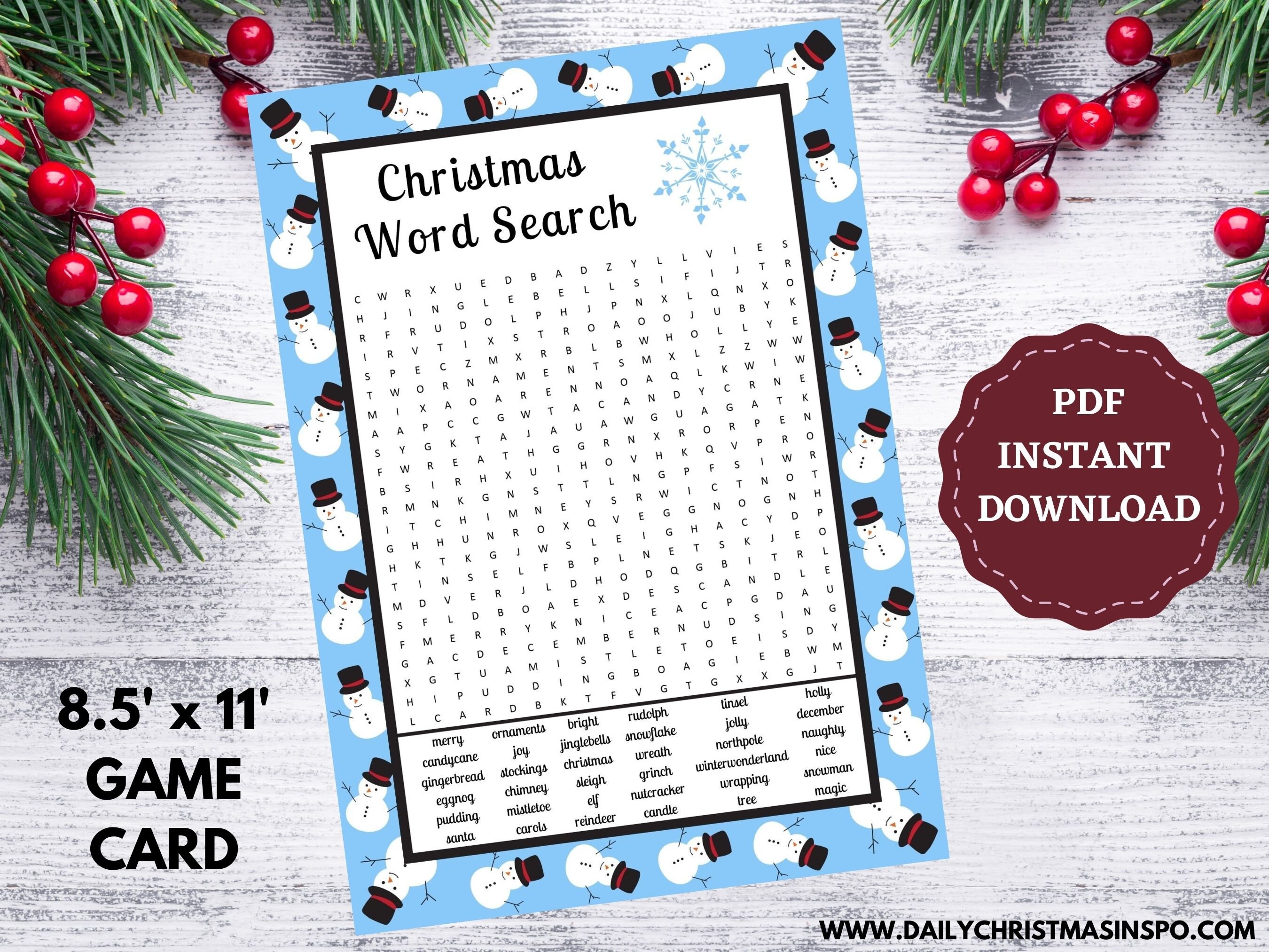 Printable Christmas Word Search Game | Holiday Word Find | Snowman Word ...