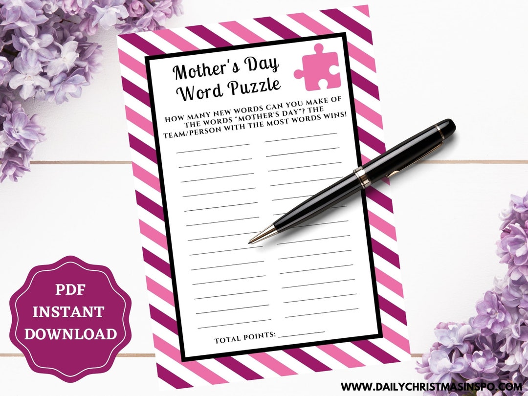 Mothers Day Word Puzzle Game | Mother's Day Word Puzzle Party Game ...