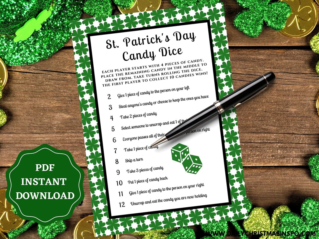 Instant Download St. Patrick's Day Candy Dice Game | St Patricks Day ...