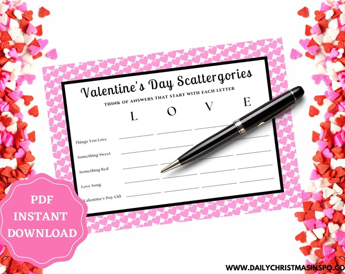 Valentine Scattergories, Valentine Party Game, Valentine Printable ...