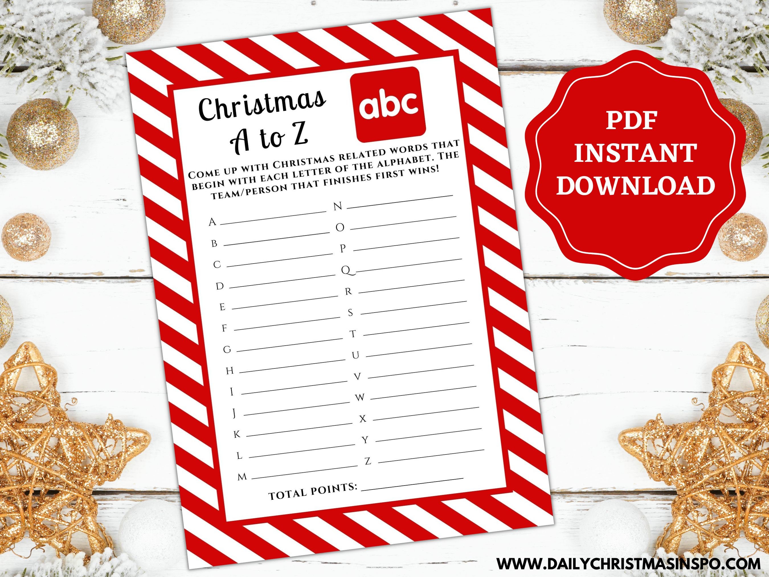 Printable Christmas A to Z Game Holiday Party Word Game Xmas ...
