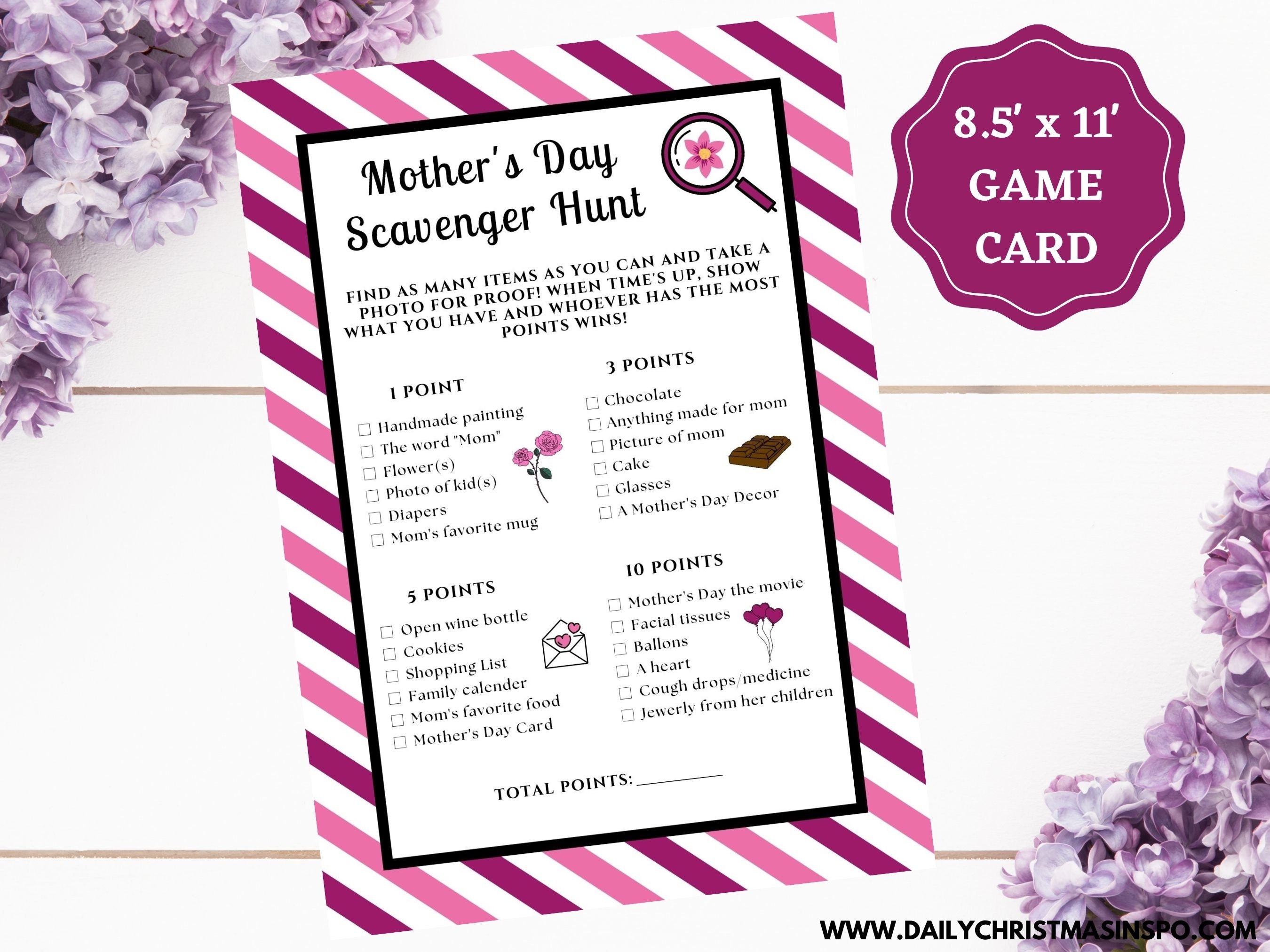 Mother's Day Scavenger Hunt Game | Printable Mothers Scavenger Hunt ...