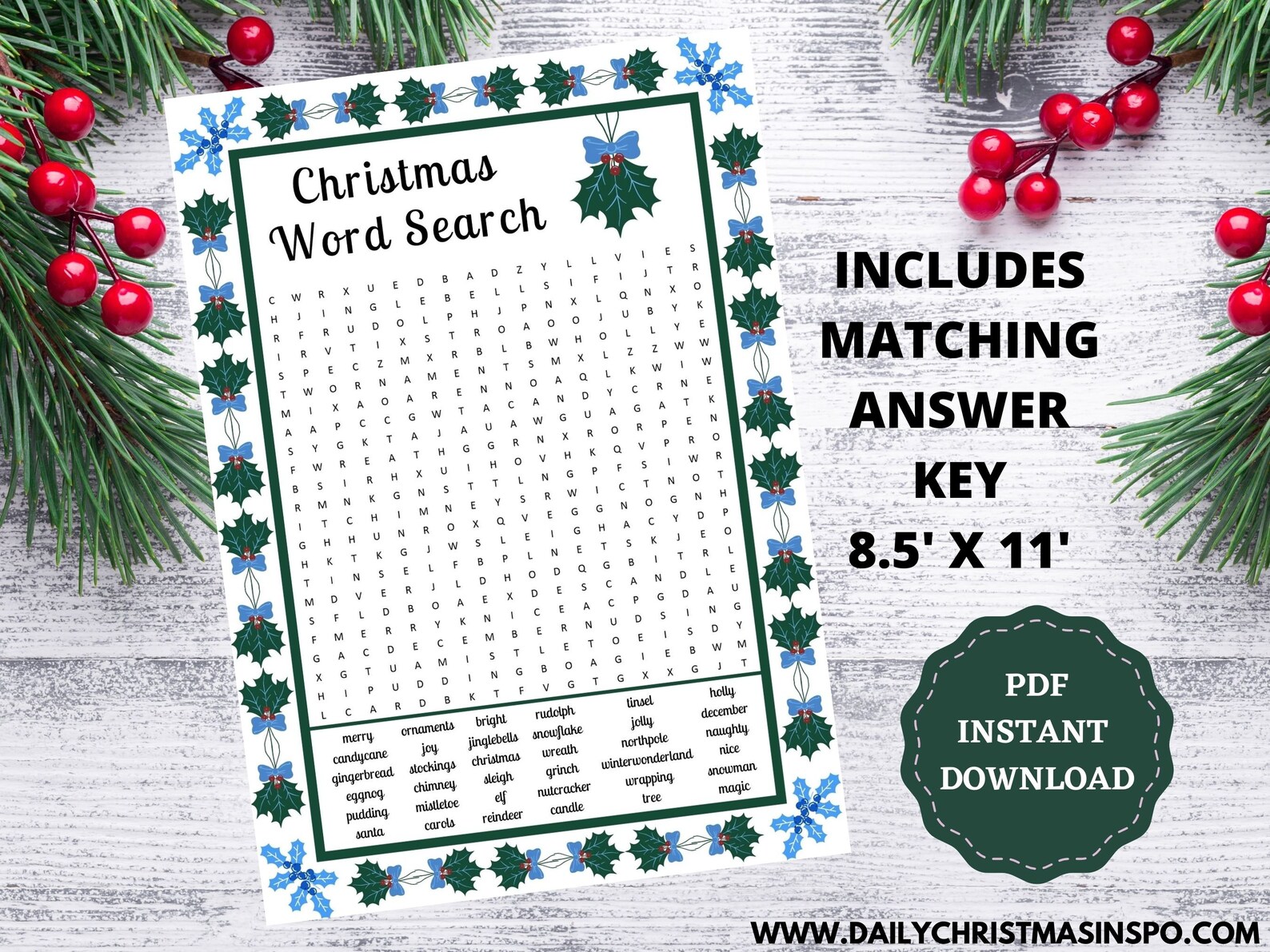 Printable Christmas Word Search Game | Holiday Word Find | Mistletoe ...