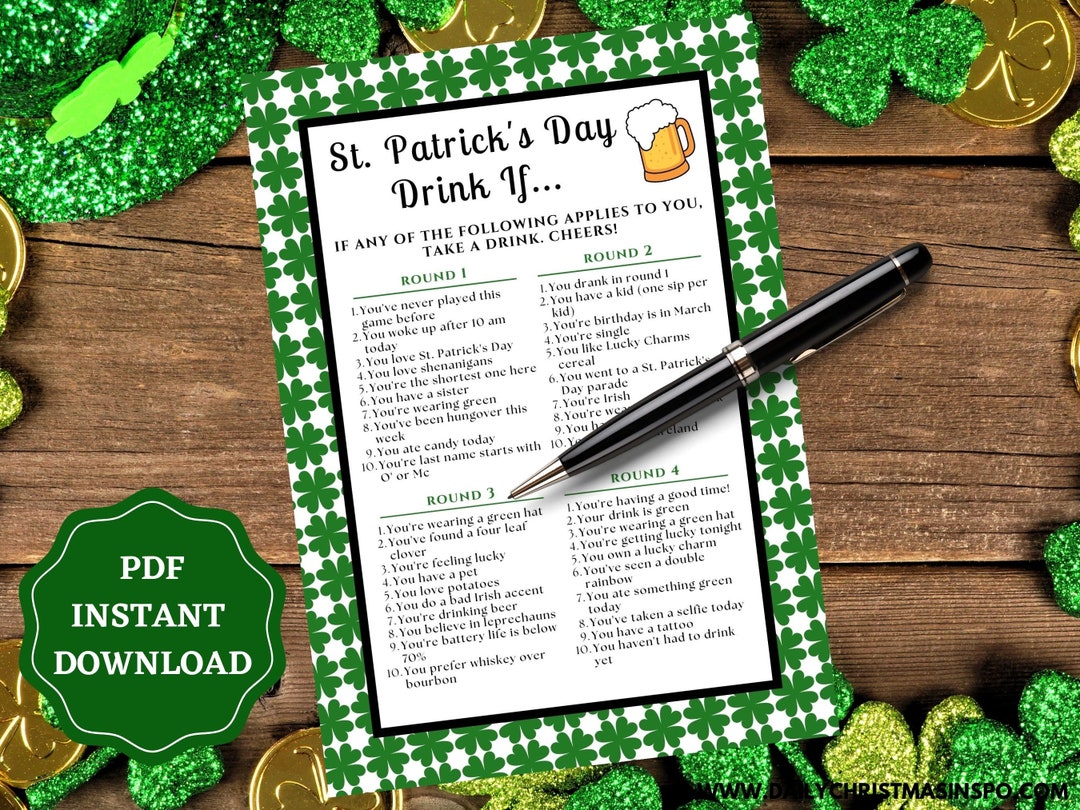 St Patrick's Day Drink If Game | St Patricks Day Drink If Party Games ...