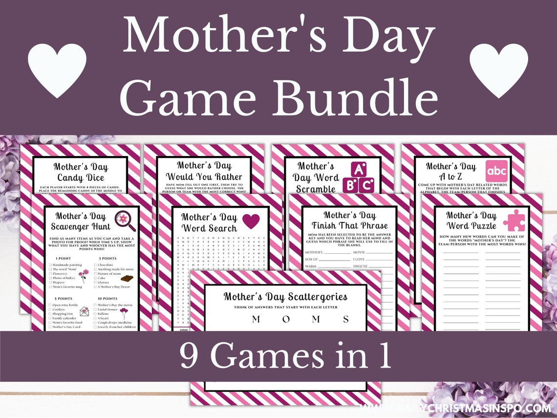 Mothers Day Game Bundle Printable Mother's Day Games for Kids & Friends ...