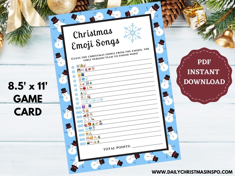 Christmas Songs Emoji Pictionary Printable Christmas Games DIY Holiday ...