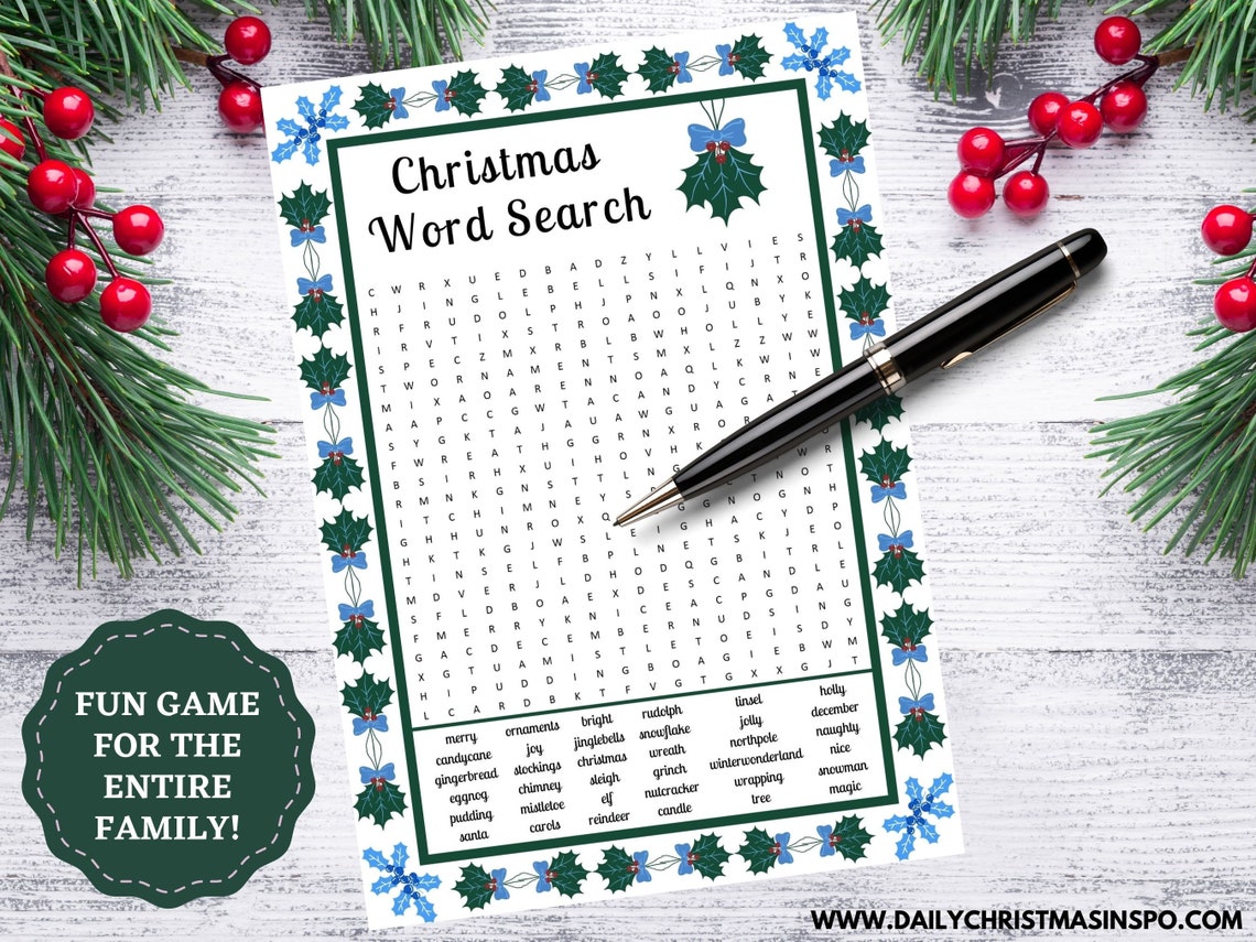Printable Christmas Word Search Game | Holiday Word Find | Mistletoe ...