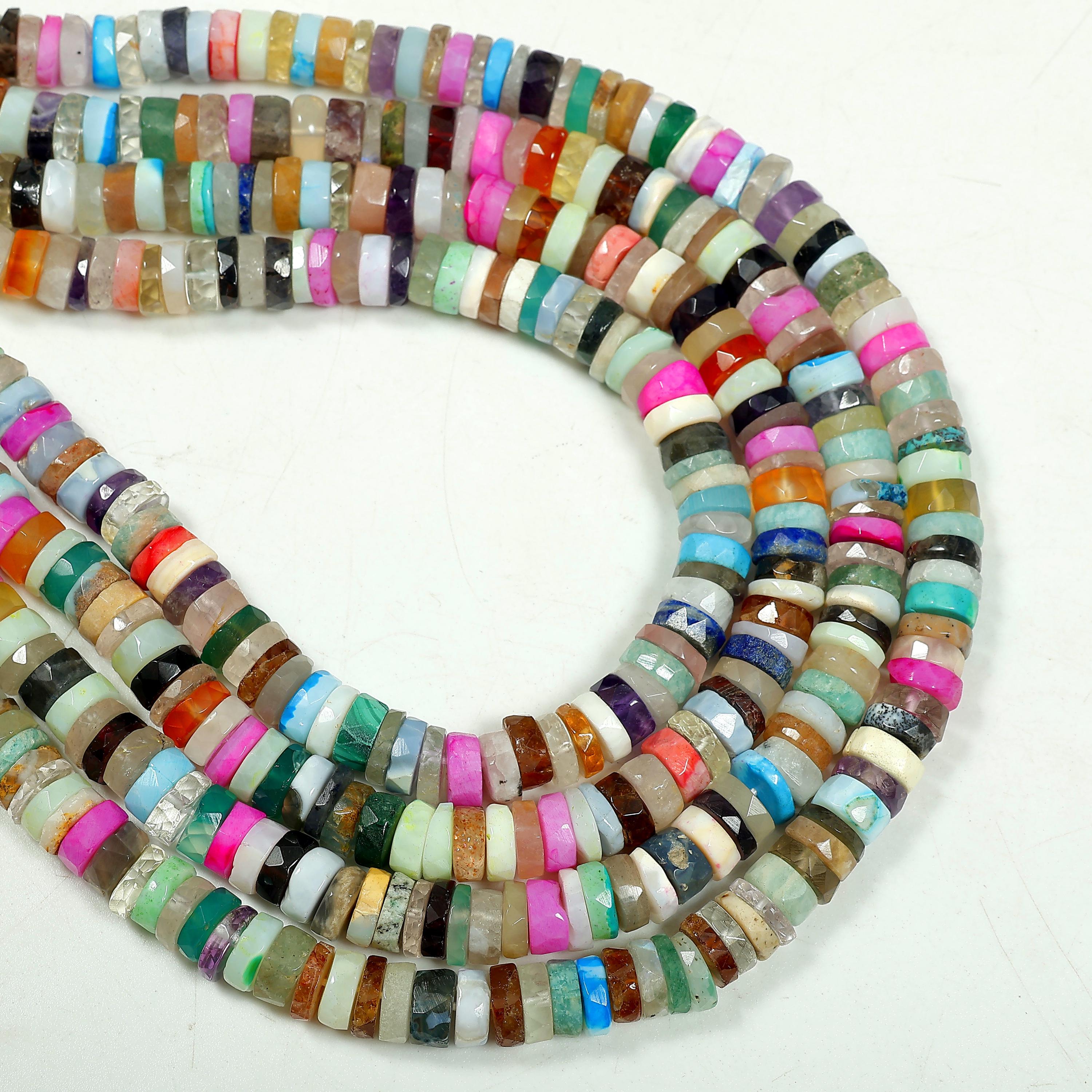 16" Long Multi Mixed Disco Gemstone Faceted Heishi Disc Tyre Shape ...