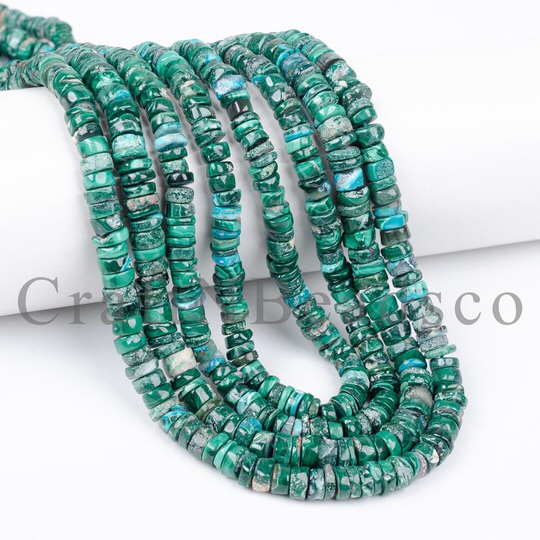 Rare !! Azurite With Malachite Heishi Beads, AAA Natural Azurite Smooth ...