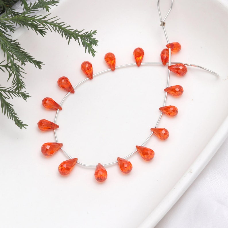 Cubic Zirconia 17 Beads Carnelian Colour Faceted Beads, Faceted Tear ...