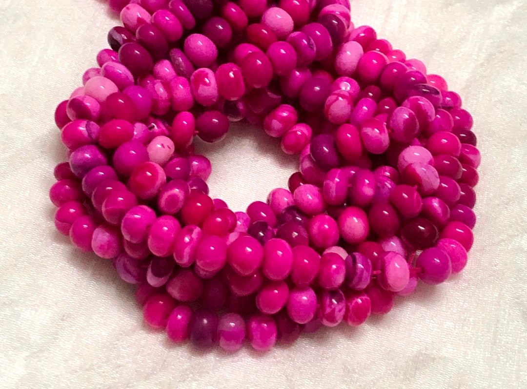 Hot Pink Peruvian Opal Beads, Smooth Rondelle Gemstone Strand (5-6 Mm ...