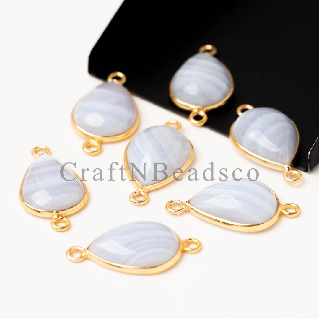 Natural Blue Lace Agate Connector, Gemstone Connector, Blue Lace Charm ...